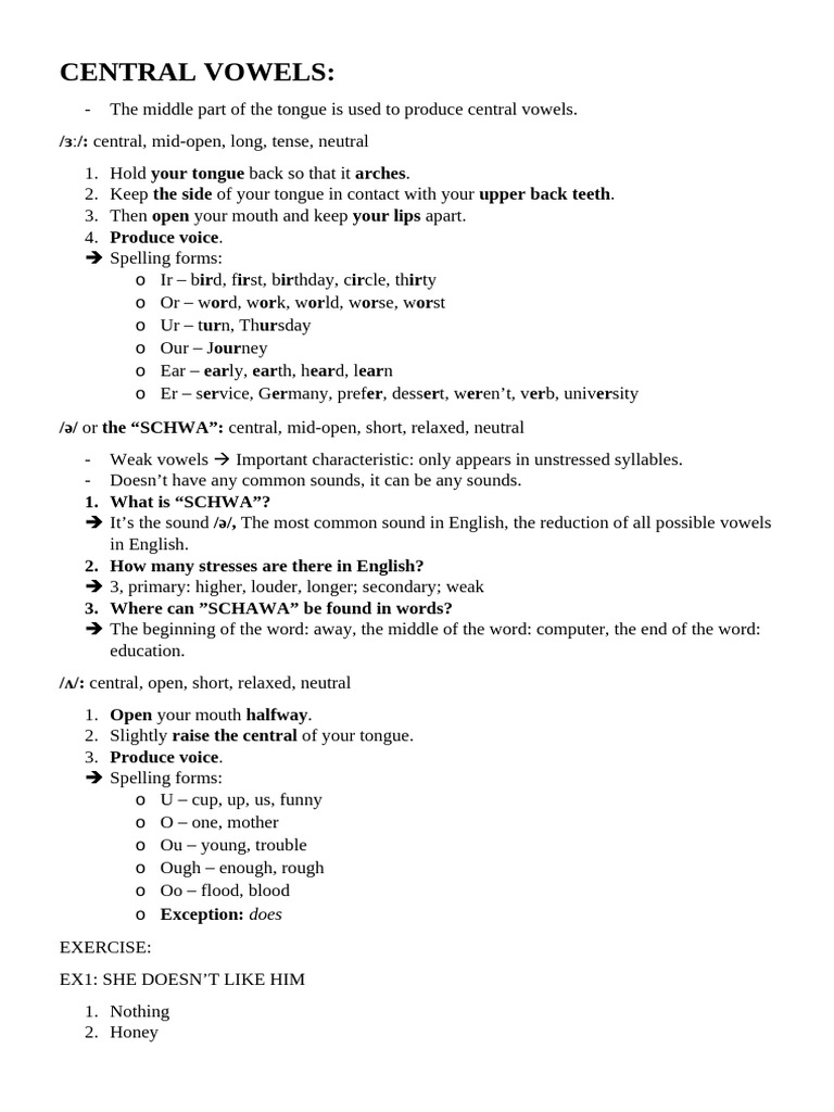 Understanding Central Vowels in English | PDF