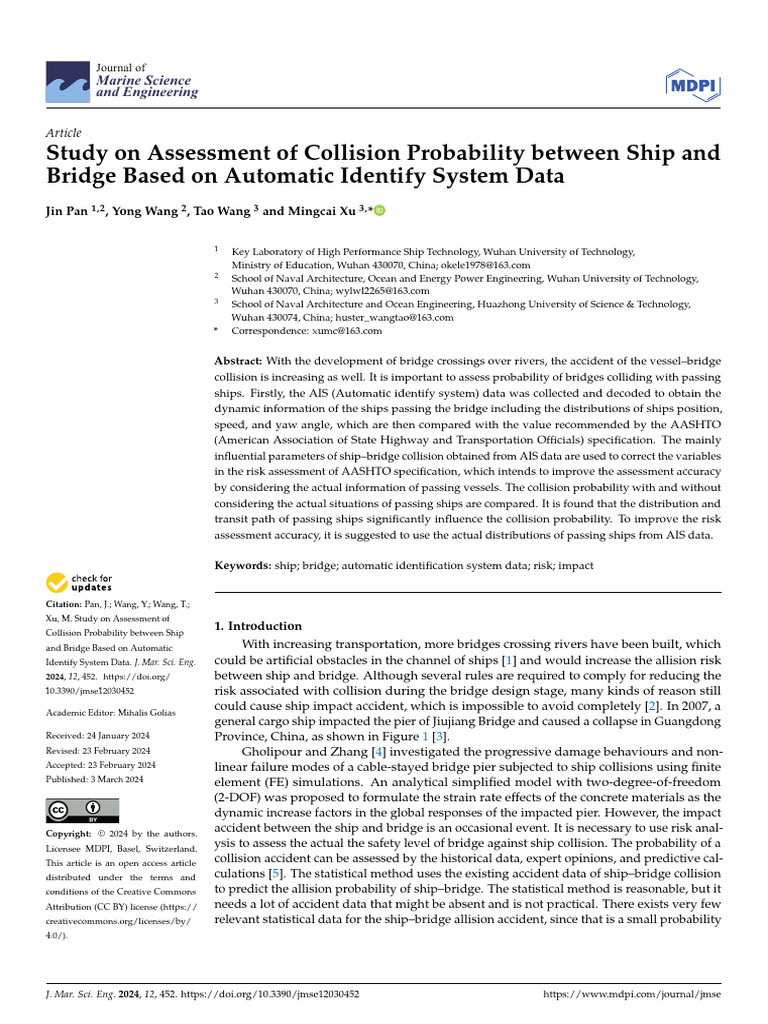 Study On Assessment of Collision Probability Between Ship and Bridge Based On Automatic Identify ...