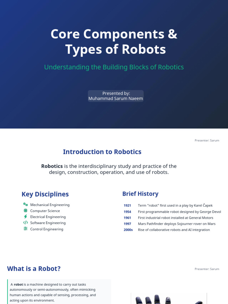 Core Components and Types of Robots | PDF | Robot | Robotics