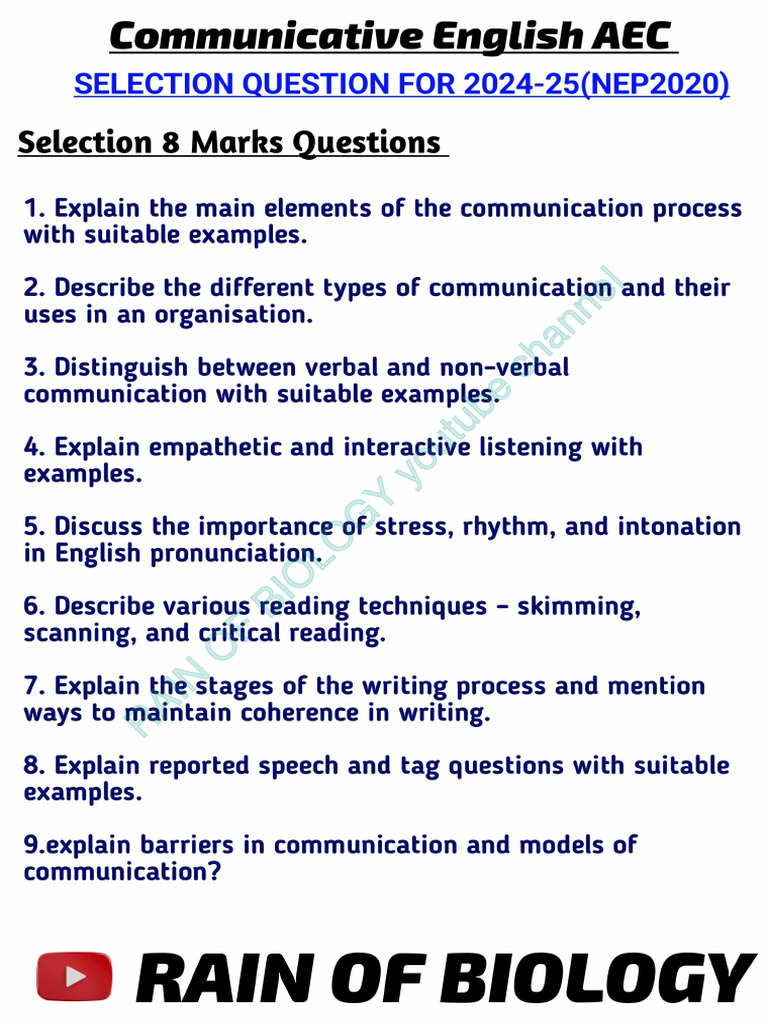 Communicative English Aec Selection Question Pdf