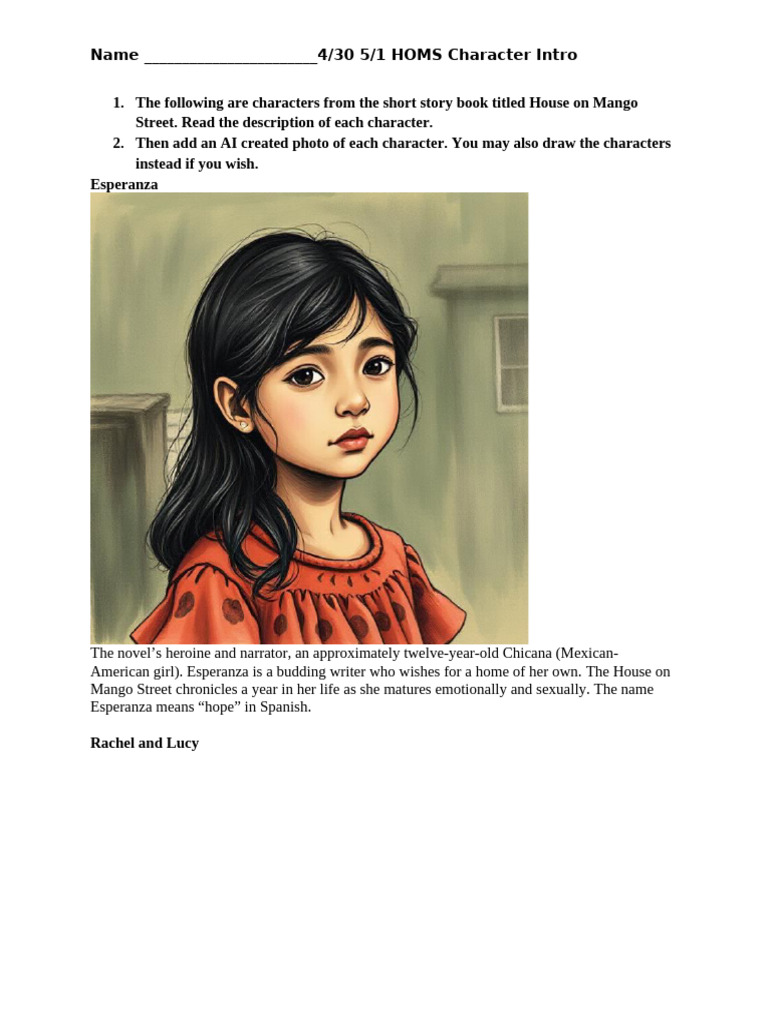 House on Mango Street Character Guide | PDF