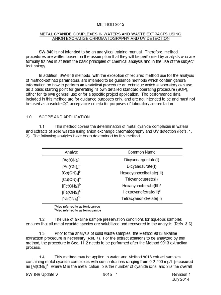 9015 Metal Cyanide Complexes by Anion Exchange Chromatography and UV ...