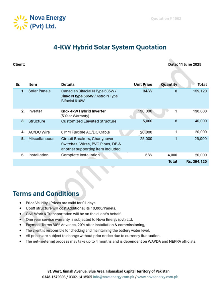 4KW Hybrid Solar System Quotation | PDF | Power Inverter | Electronics