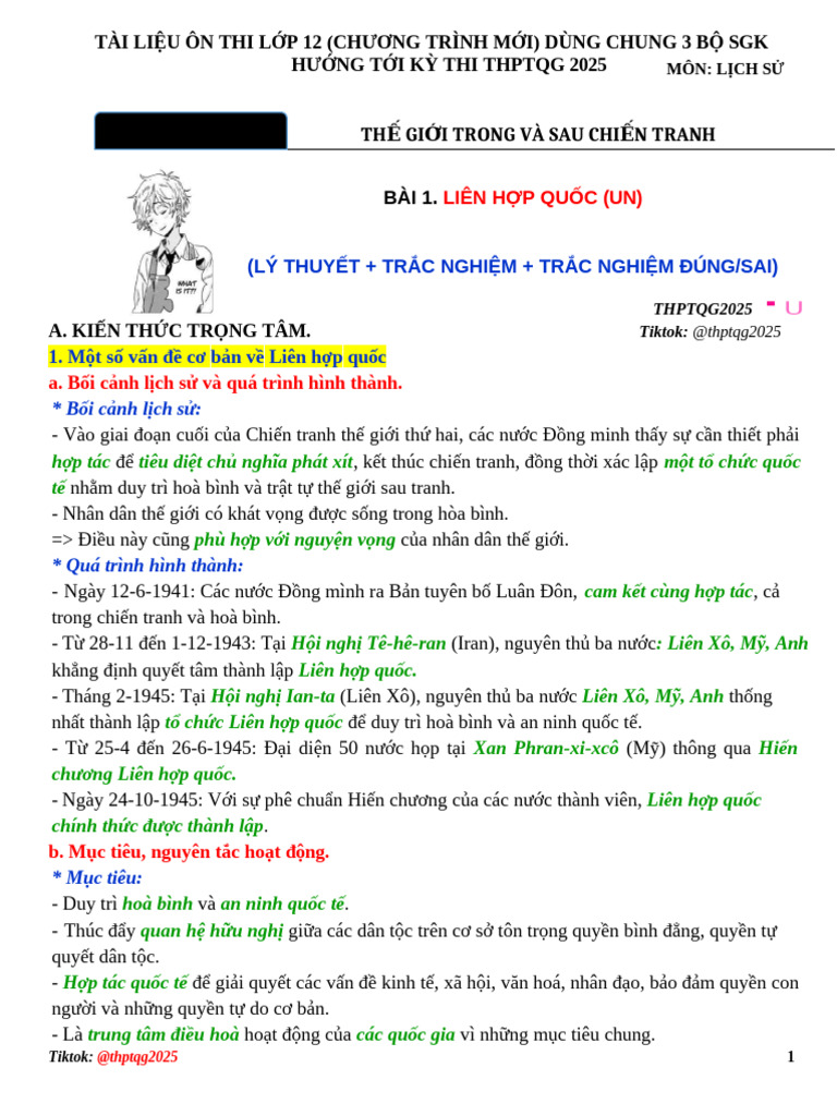 _LS12_-_-BÀI-1-6.-LIÊN-HỢP-QUỐC-Có-đáp-án-chuẩn-_-Tiktokthptqg2025 | PDF