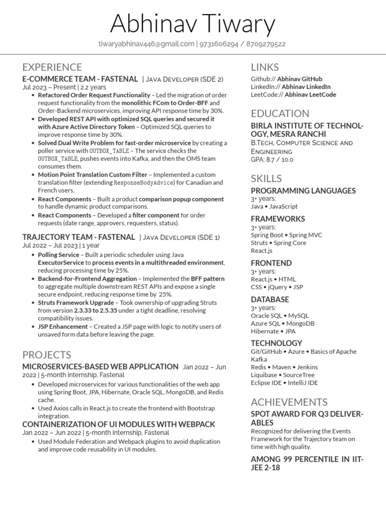 Abhinav Tiwary Java Sde2 Resume | PDF | Web Application | Information Technology