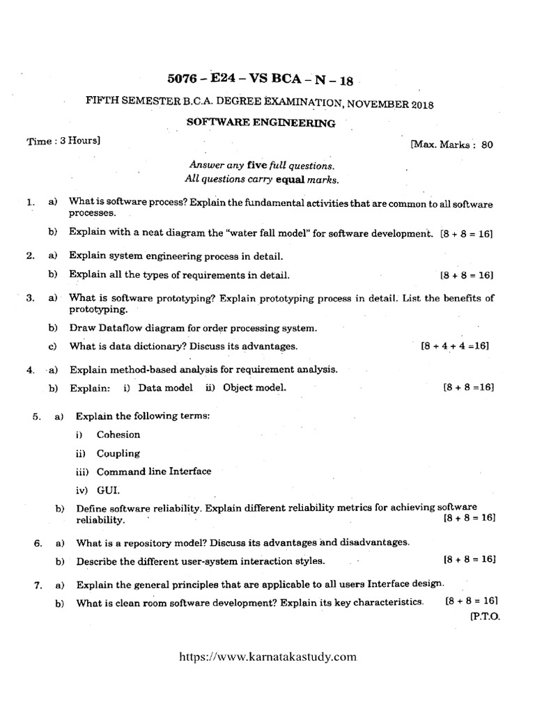 Bca 5 Sem Software Engineering 5076 Nov 2018 | PDF