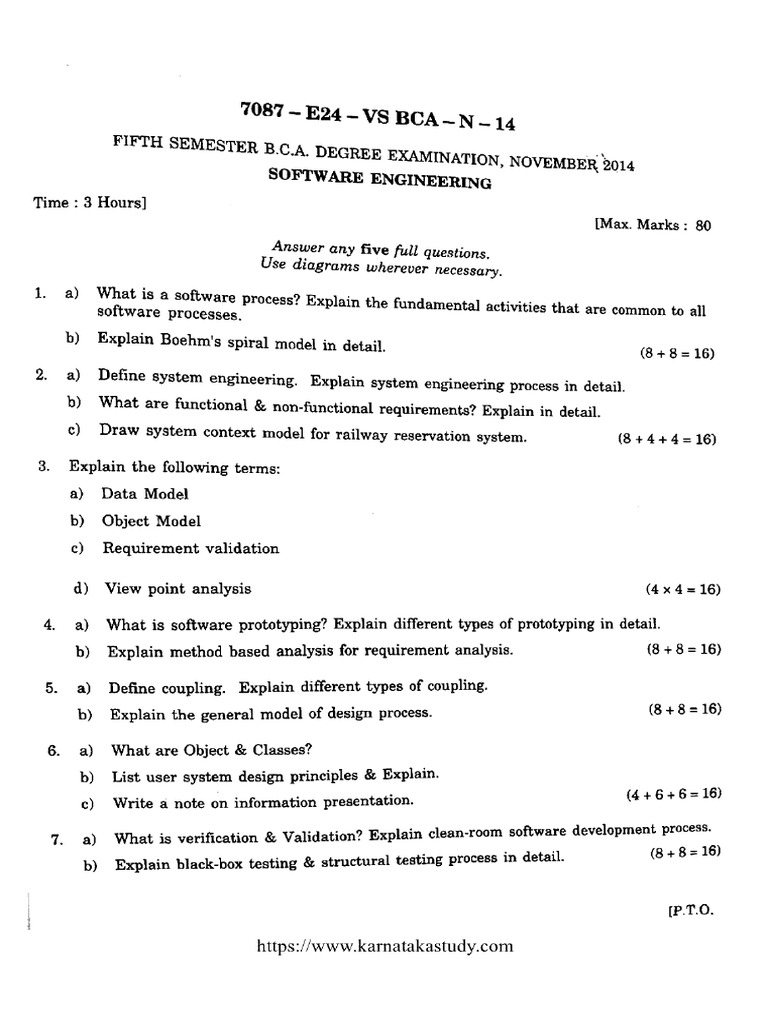Bca 5 Sem Software Engineering 7087 Nov 2014 | PDF