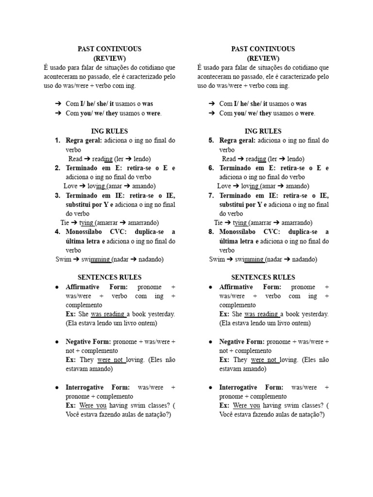 Past Continuous Review | PDF | Famílias linguísticas | Linguística