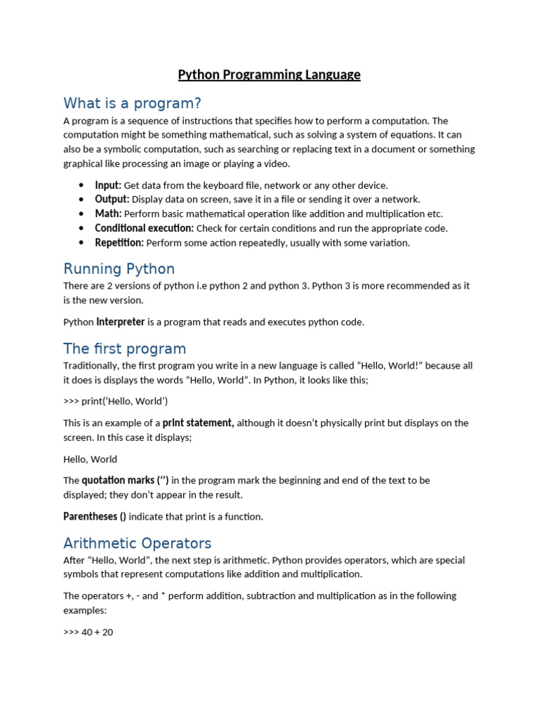 Python Programming Language Unit 1 | PDF | Computer Program | Programming