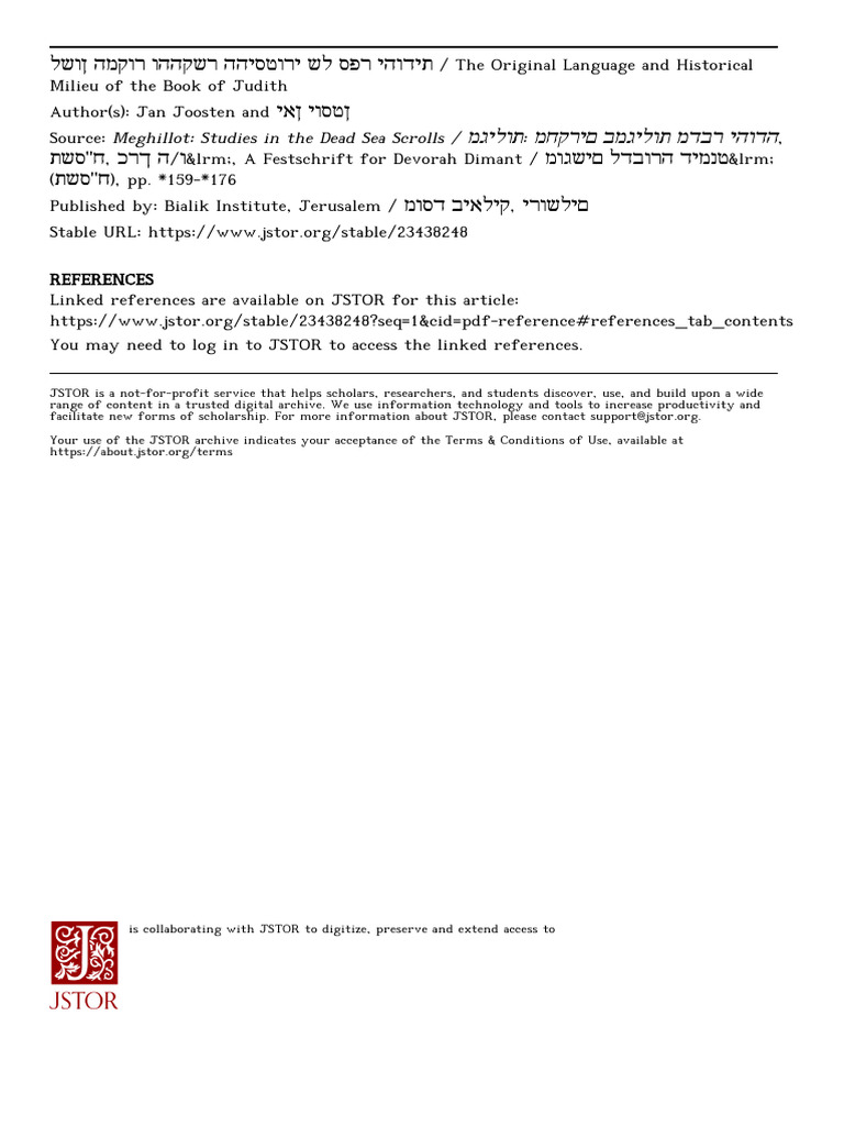 Joosten - The Original Language of The Book of Judith - 2007 | PDF ...