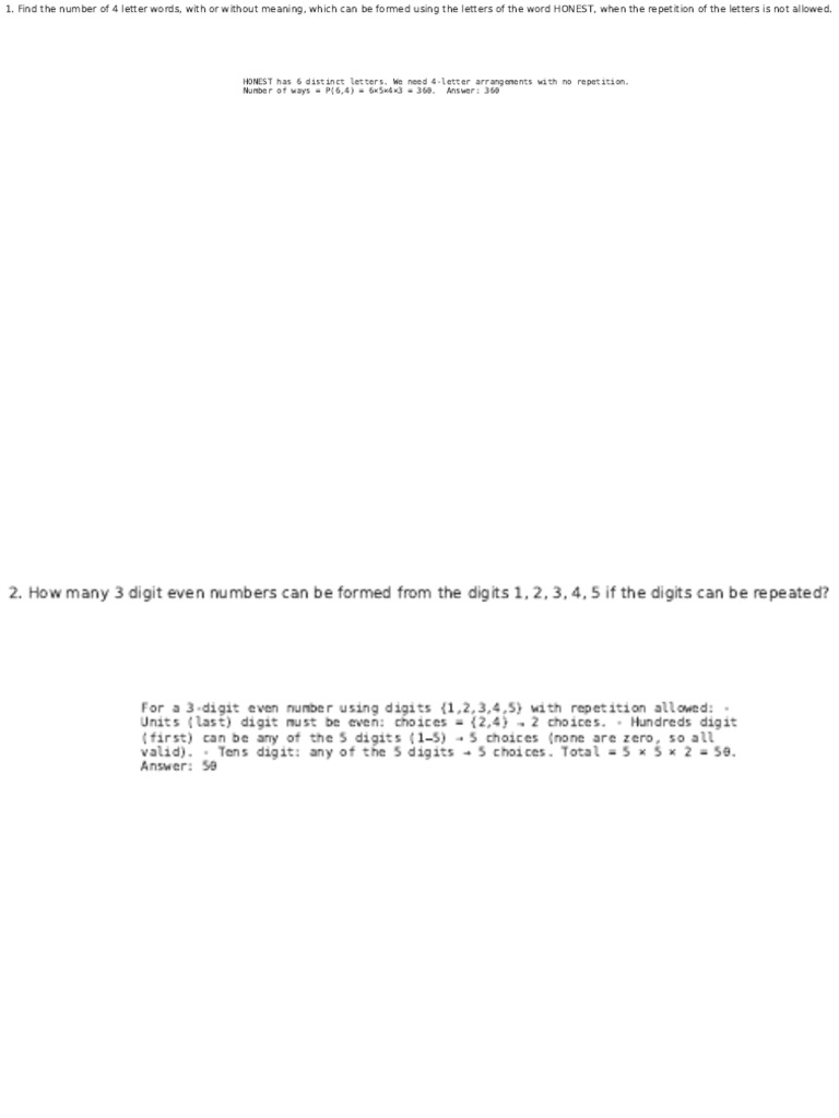 Combinatorial Problem Solutions | PDF | Numbers | Mathematics