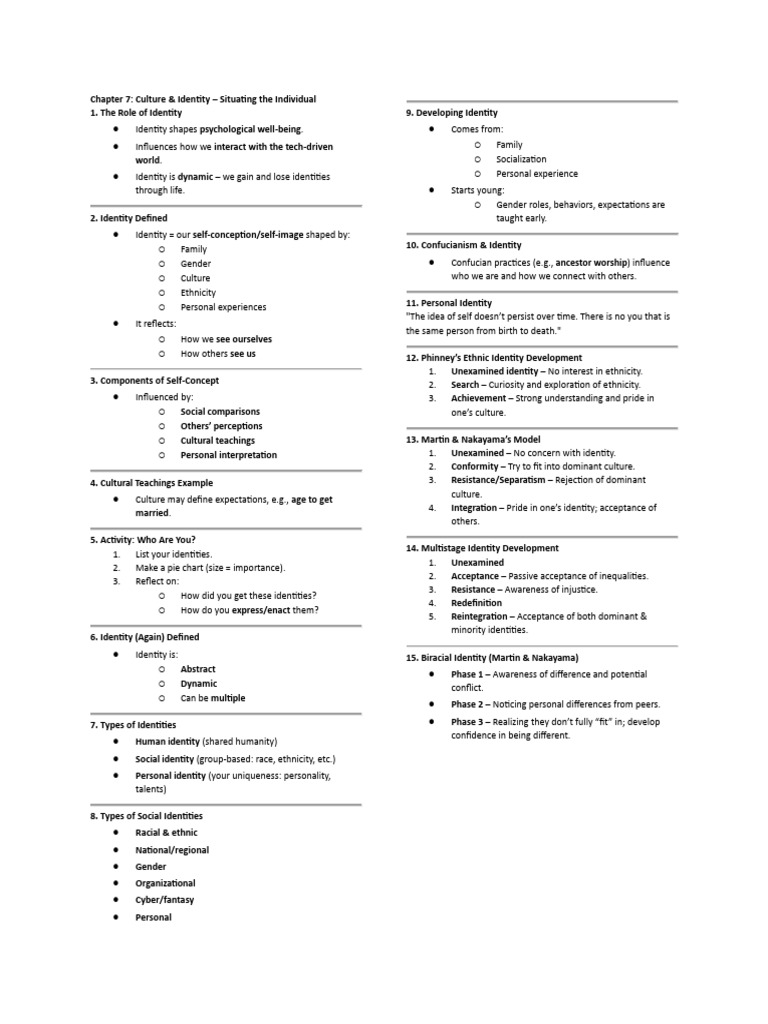 a study note | PDF | Identity (Social Science) | Social Psychology