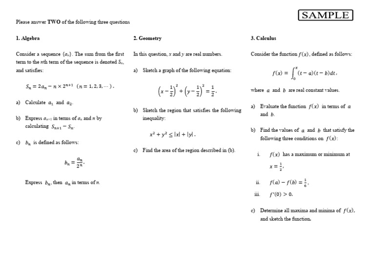 Peak Example Math Questions | PDF | Function (Mathematics) | Algebra