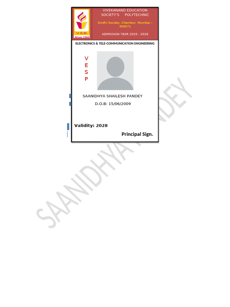 Saanidhya Pandey Id Card - Pra 5 | PDF