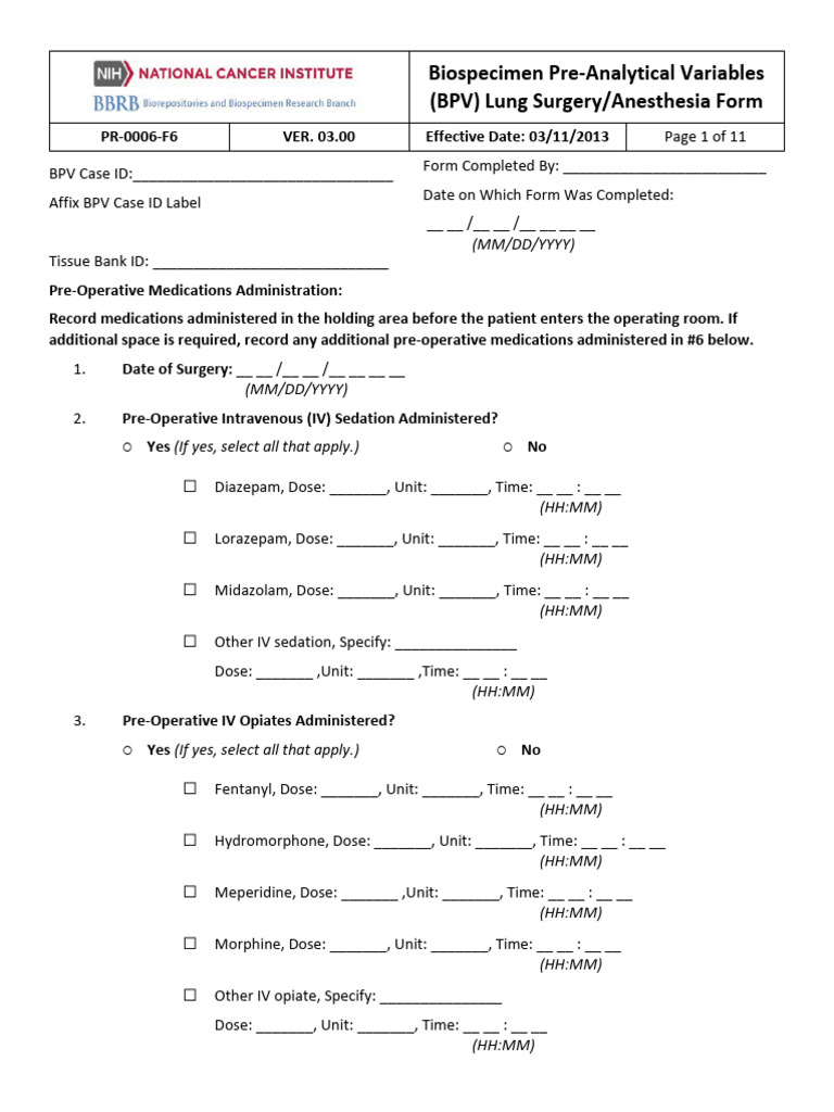 PR 0006 F6 Lung Surgery Anesthesia Form | PDF | Anesthesia | Blood