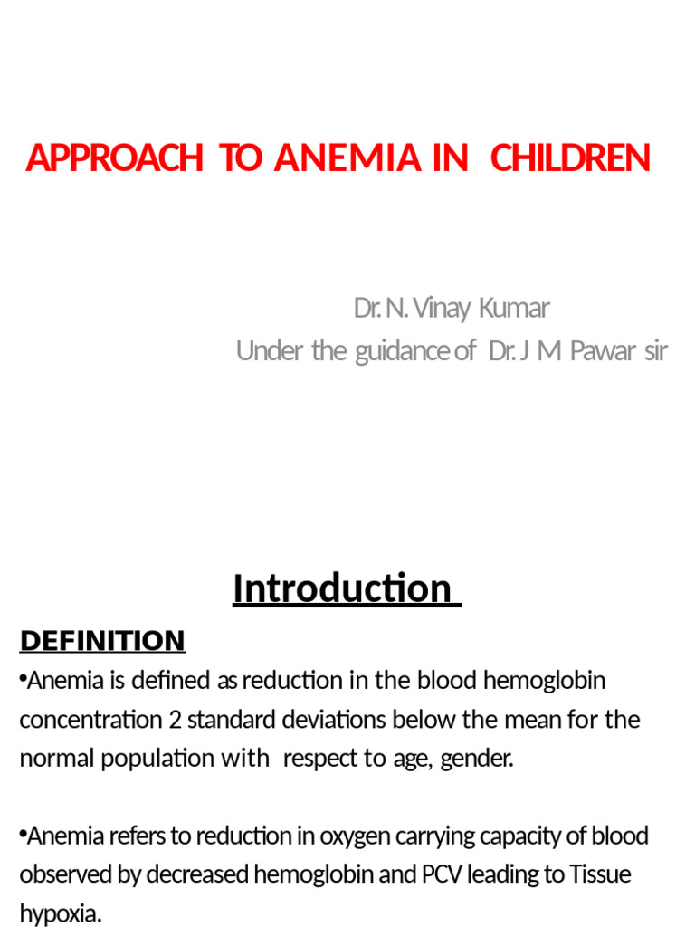 Approach To Anemia in Children | PDF | Anemia | Hemoglobin