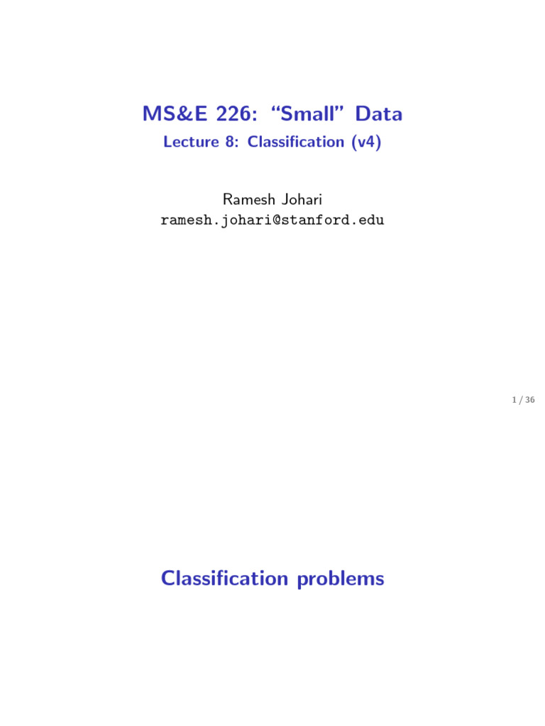 Classification Problems Johari Stanford | PDF | Sensitivity And ...