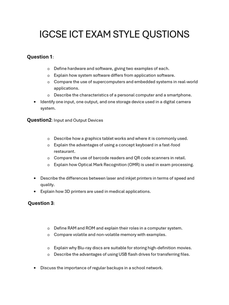 IGCSE ICT Exam Style Questions Guide | PDF | Computer Data Storage ...