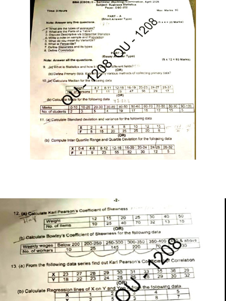 Statistics Model Paper | PDF