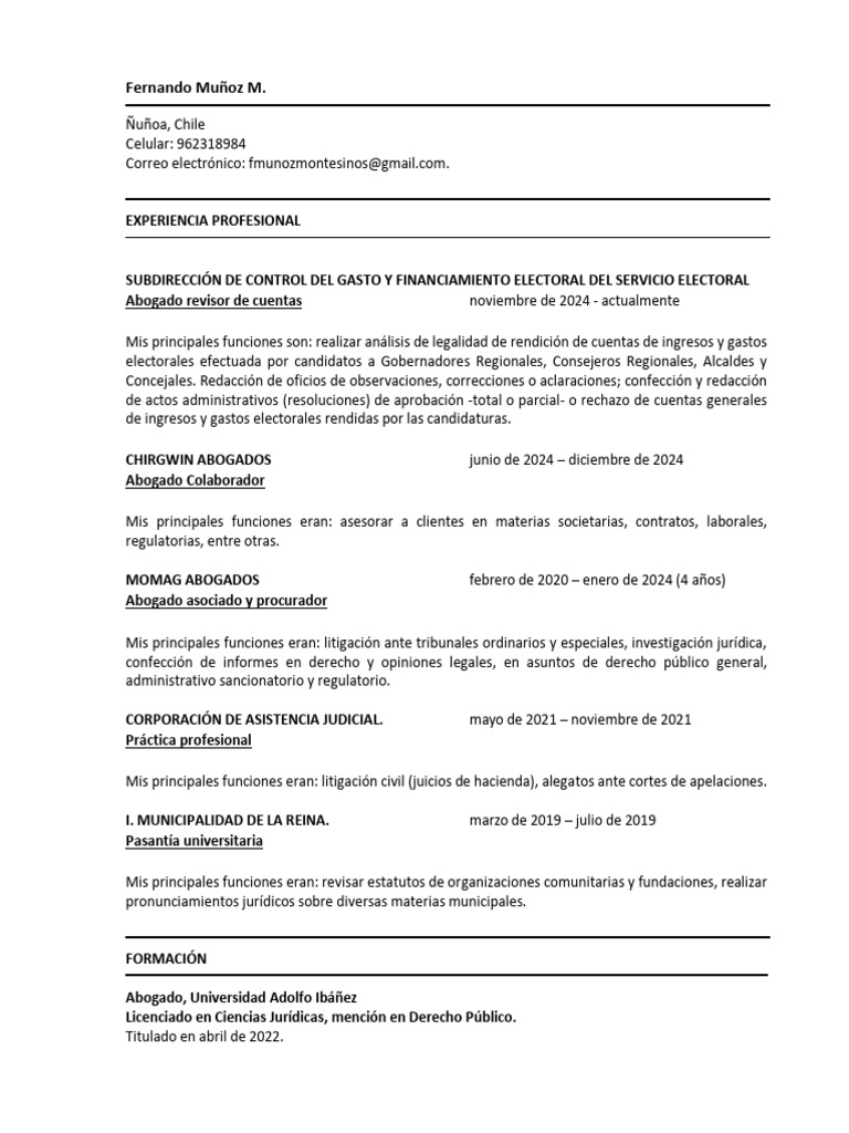 CV Fernando Muñoz, 2025-Fusionado | PDF | Gobernancia | Gobierno