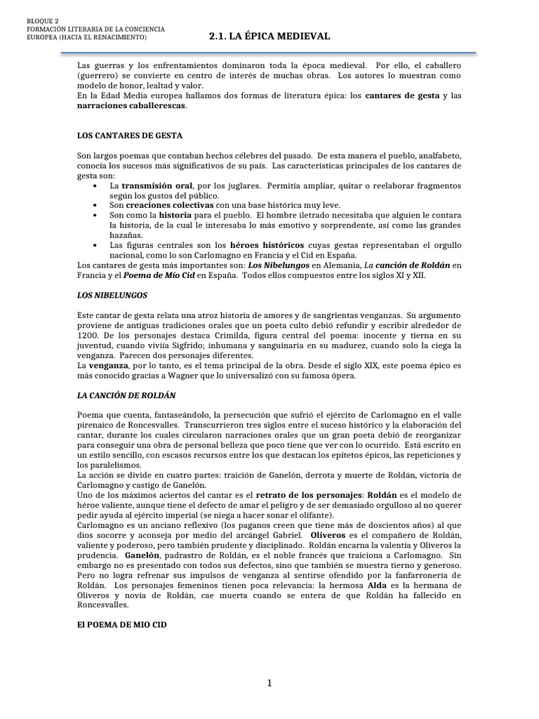 Épica Medieval: Cantares y Caballerías | PDF | Rey Arturo | Caballería