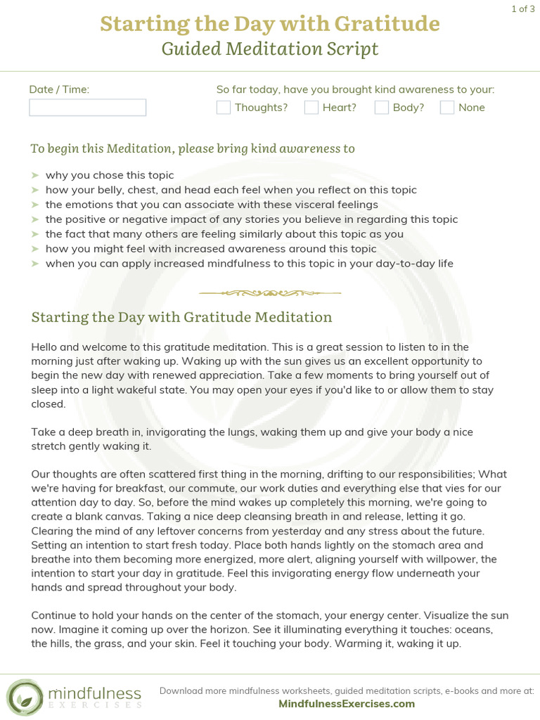 Starting The Day With Gratitude Guided Meditation Script | PDF ...