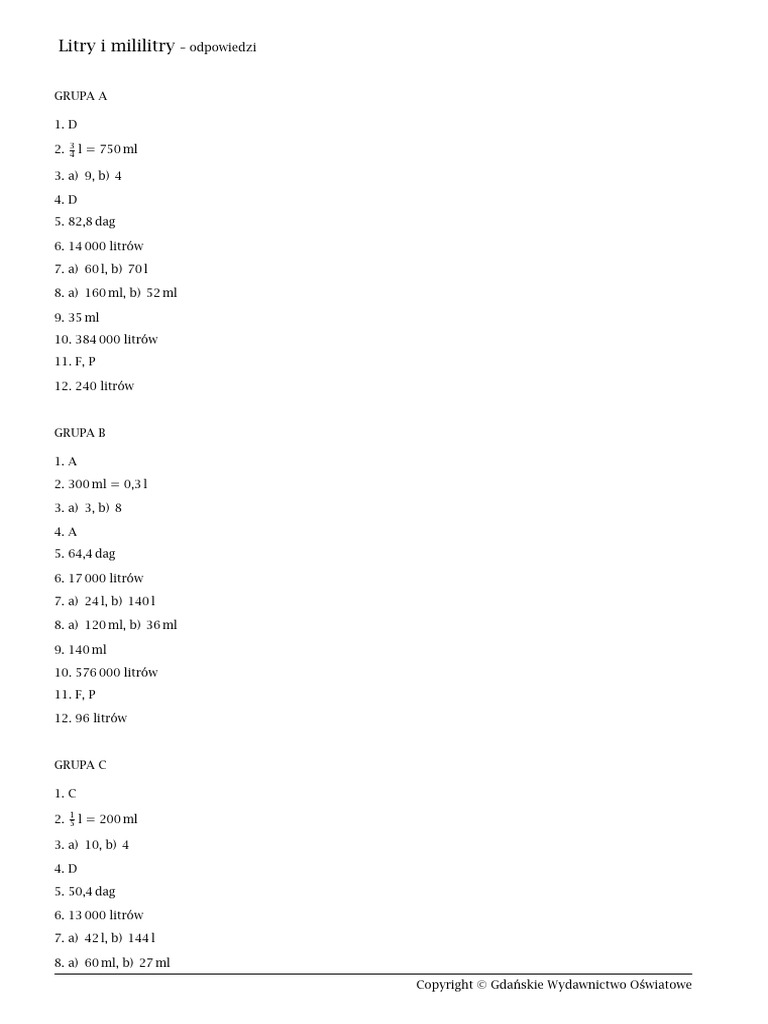 Litry I Mililitry - Odp | PDF