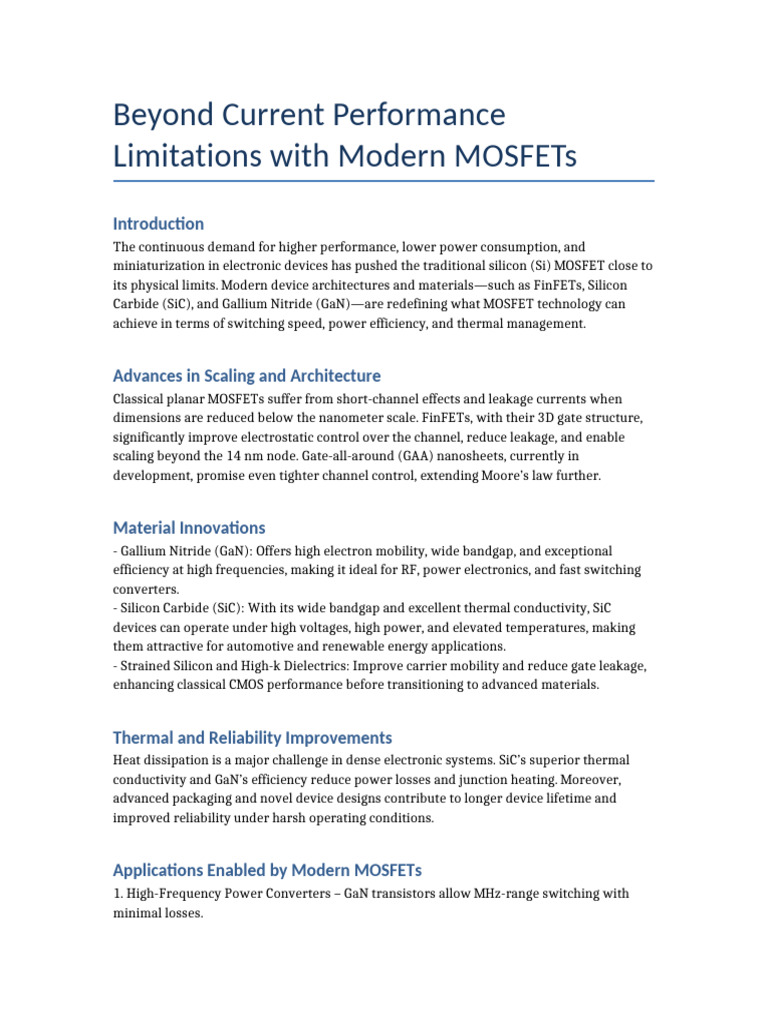 MOSFET Modern Performance | PDF | Mosfet | Field Effect Transistor