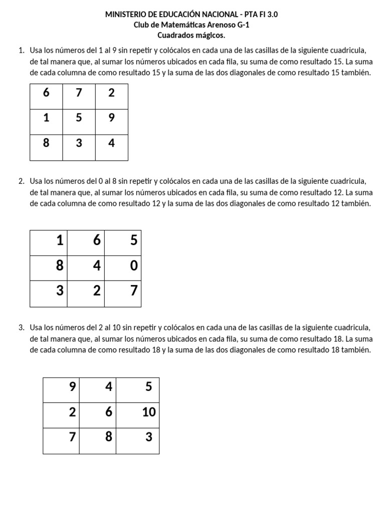Cuadrados Mágicos: Ejercicios de Suma | PDF