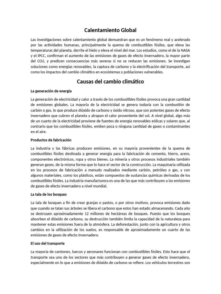 Causas y efectos del calentamiento global | PDF | Gases de efecto ...