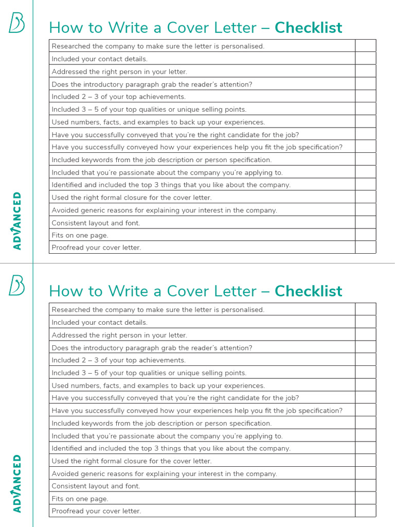 Cover Letter Writing Checklist | PDF