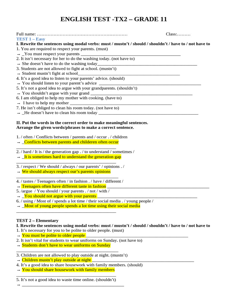 De Kiem Tra Tieng Anh 11 Unit 2 FULL-De | PDF | Verb | Linguistics