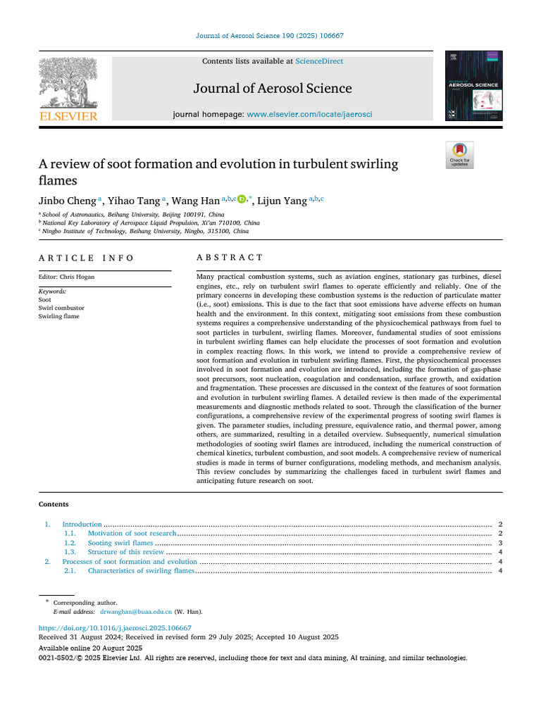 A Review of Soot Formation and Evolution in Turbulent Swirling Flames ...