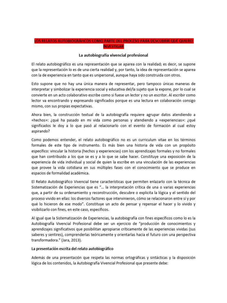 Autobiografía Vivencial Profesional: Guía y Propósito | PDF ...