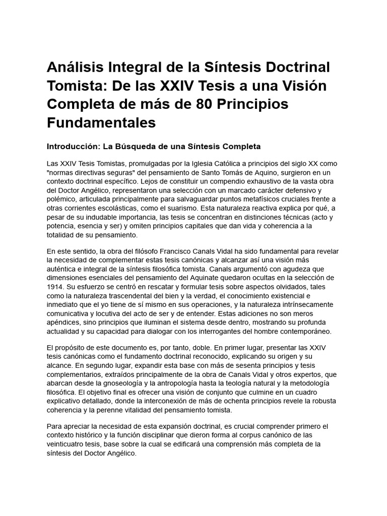 Análisis Integral de La Síntesis Doctrinal Tomista - de Las XXIV Tesis ...