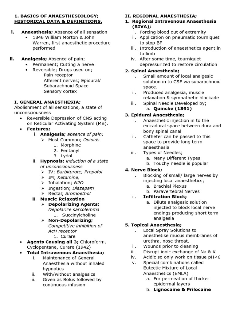 Complete Anaesthesiology Notes 2-1 | PDF | Acetylcholine ...