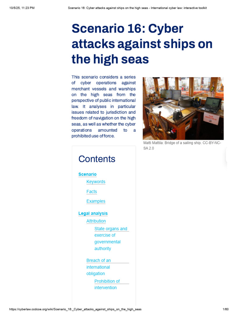 Scenario 16 - Cyber Attacks Against Ships On The High Seas - International Cyber Law ...