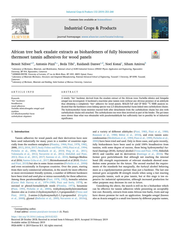 African Tree Bark Exudate Extracts As Biohardeners of Fully Biosourced ...