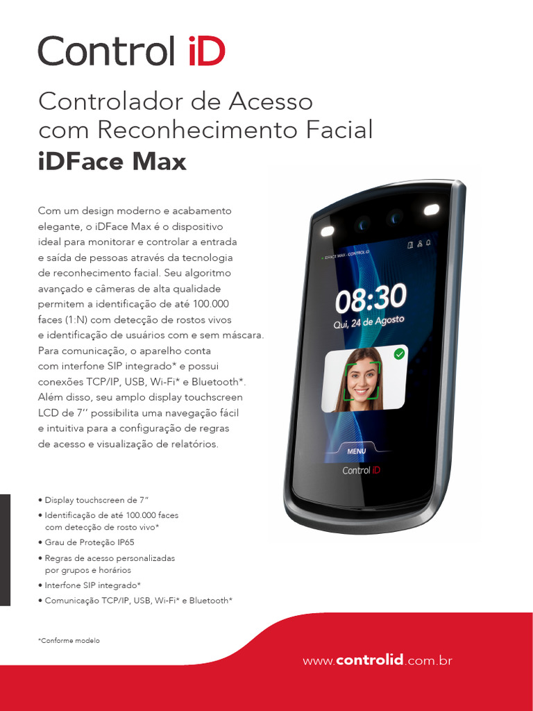 ContorlID Idface Max Datasheet PT | PDF | USB | Wi-Fi