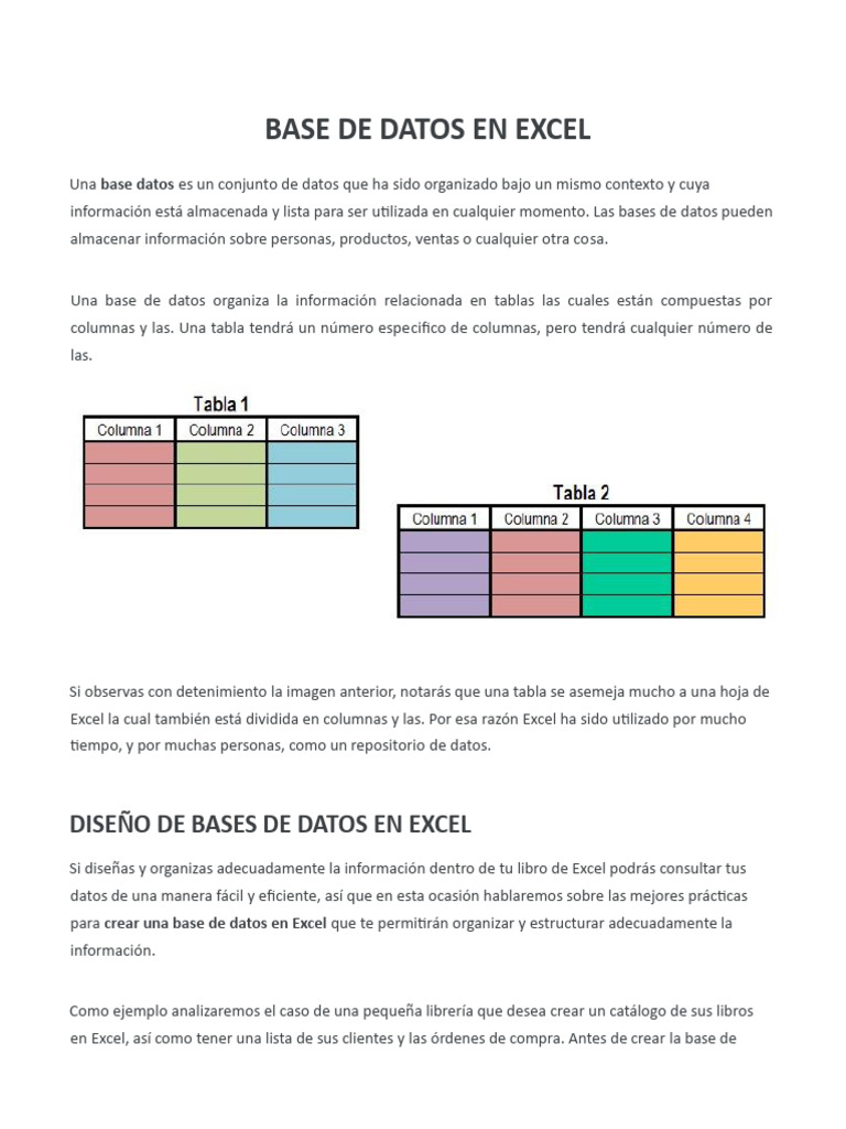 Base de Datos en Excel | PDF | Bases de datos | Datos