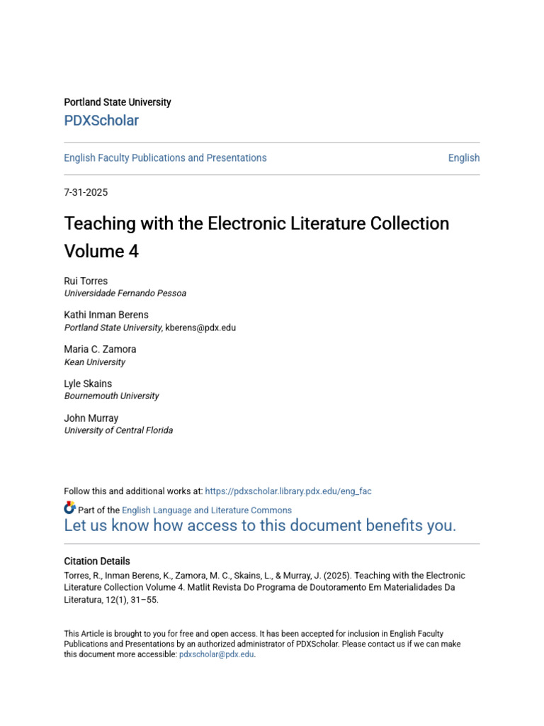 Teaching With The Electronic Literature Collection Volume 4 | PDF ...