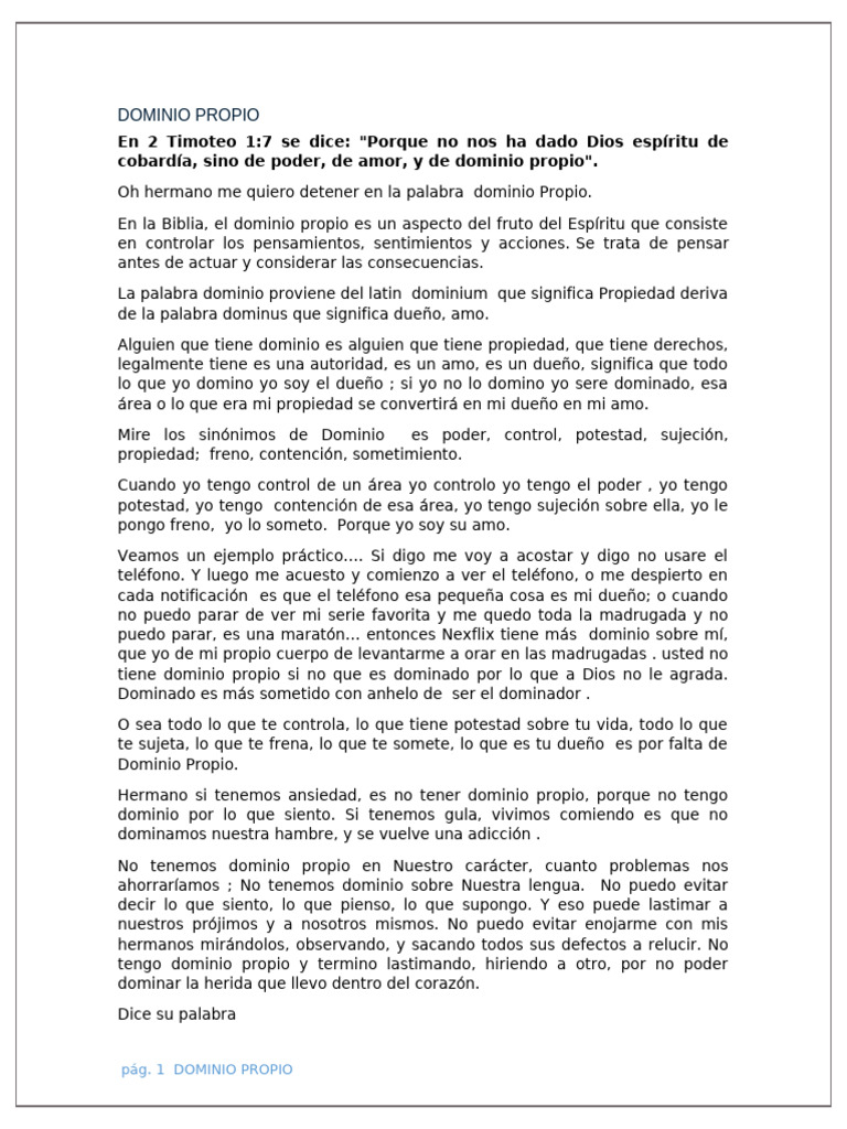 Importancia del Dominio Propio en la Fe | PDF | Cristo (título ...
