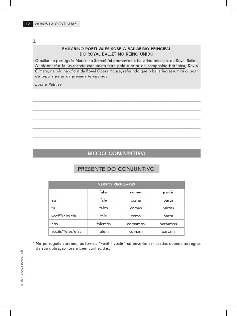 Presente Do Conjuntivo Tabela Verbos Irregulares | PDF