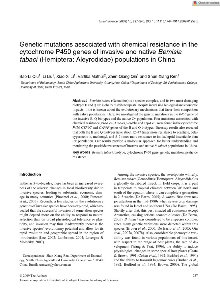 Qiu Et Al 2009 Genetic Mutations Insect Science | PDF | Polymerase ...