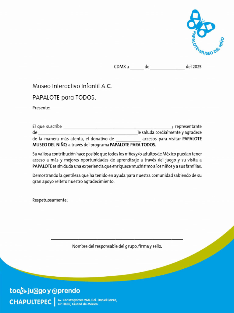 Carta de Agradecimiento - Papalote 2025 | PDF