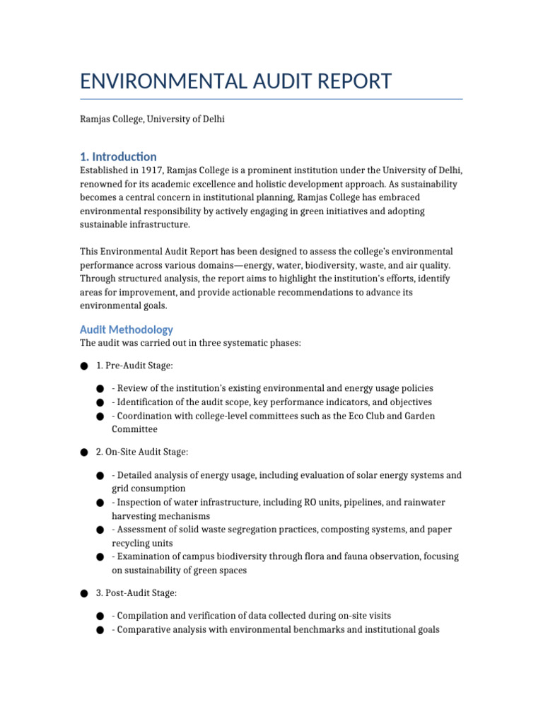Ramjas College Environmental Audit Report | PDF | Infrastructure | Waste