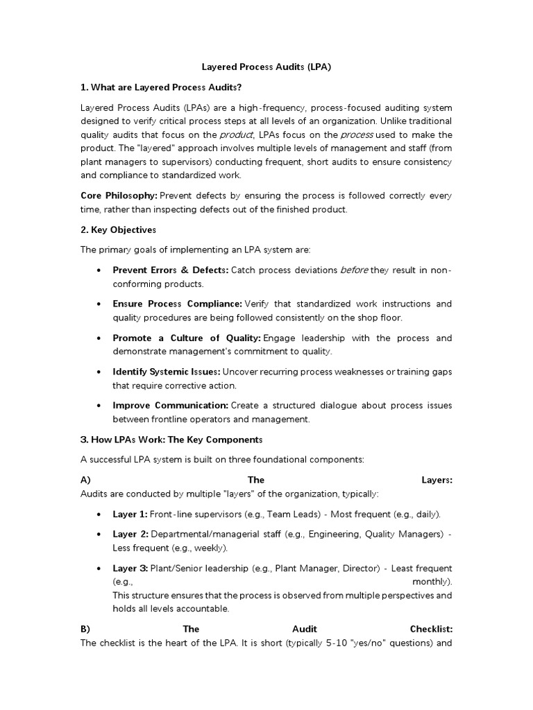 Layered Process Audits (LPA) | PDF | Audit | Business