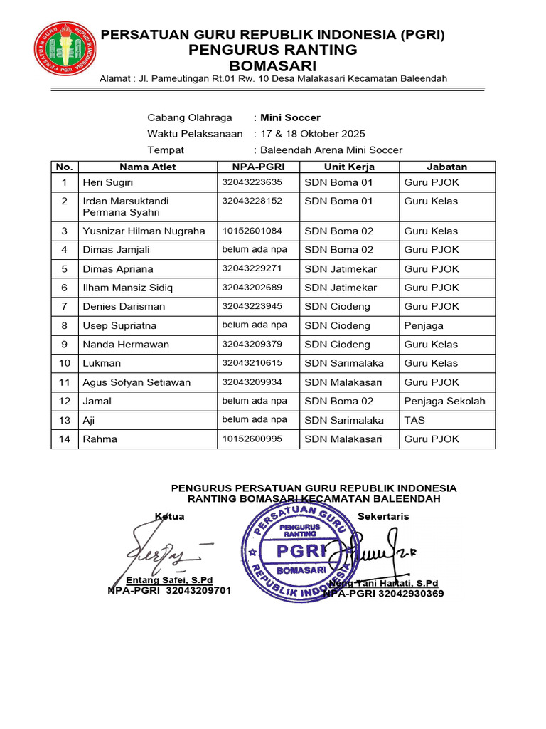 Form POR PGRI 2025 BOMASARI | PDF