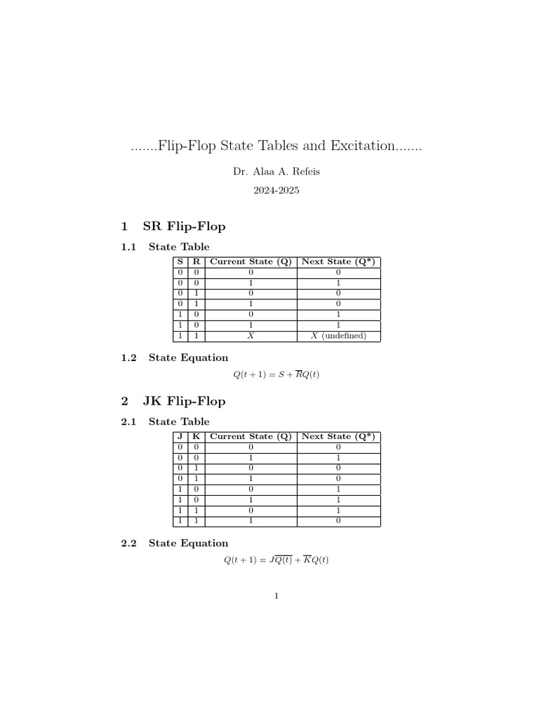 Flip-Flop State and Excitation Tables | PDF | Computer Data | Computer ...