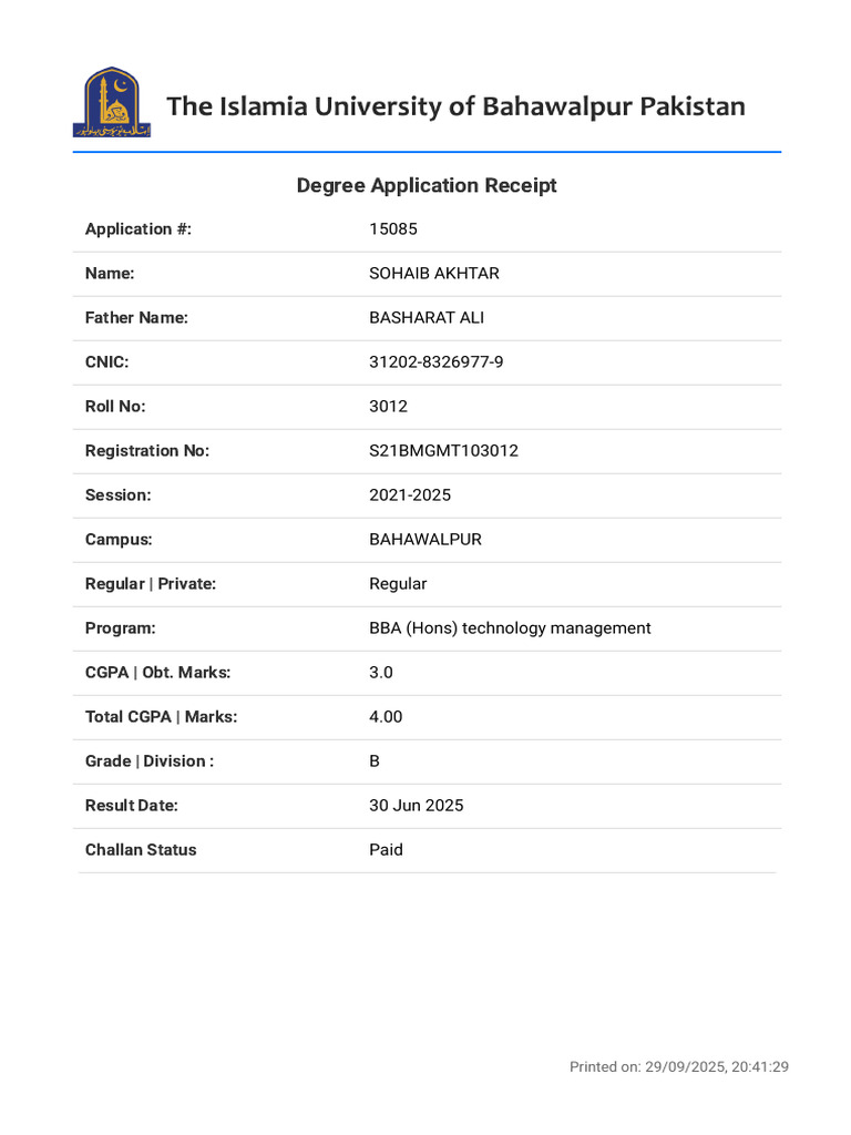 Degree Application Receipt | PDF